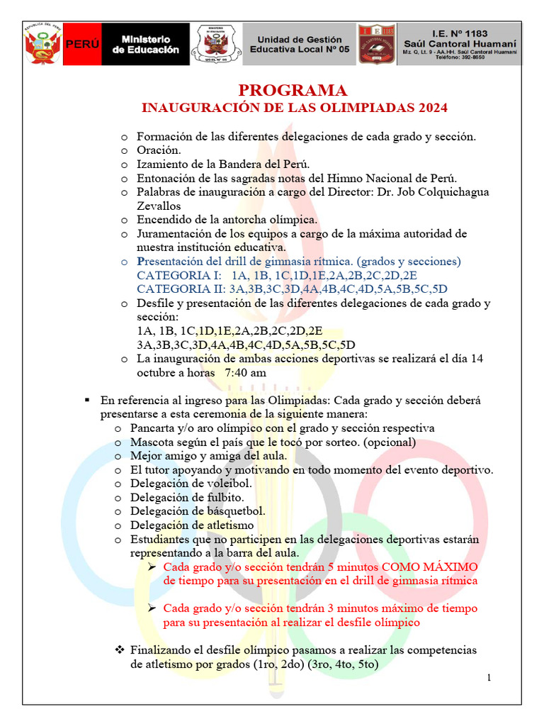 Programa Inauguración Olimpiadas 2024 | PDF