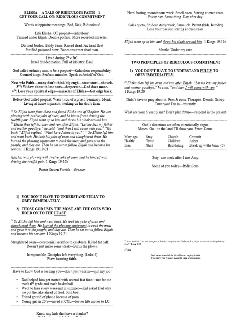 Elisha - Week - 1 - Preaching - Outline | PDF | Books Of Kings | Elijah