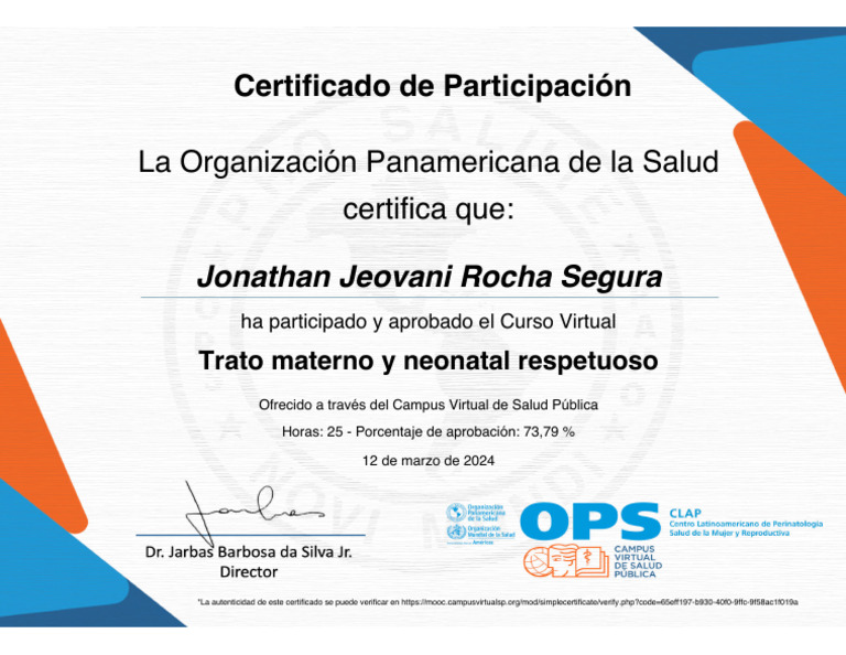 Trato Materno y Neonatal Respetuoso-Certificado Del Curso 4145766 | PDF