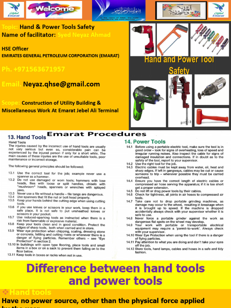 Hand & Power Tools Training | PDF | Personal Protective Equipment | Tools