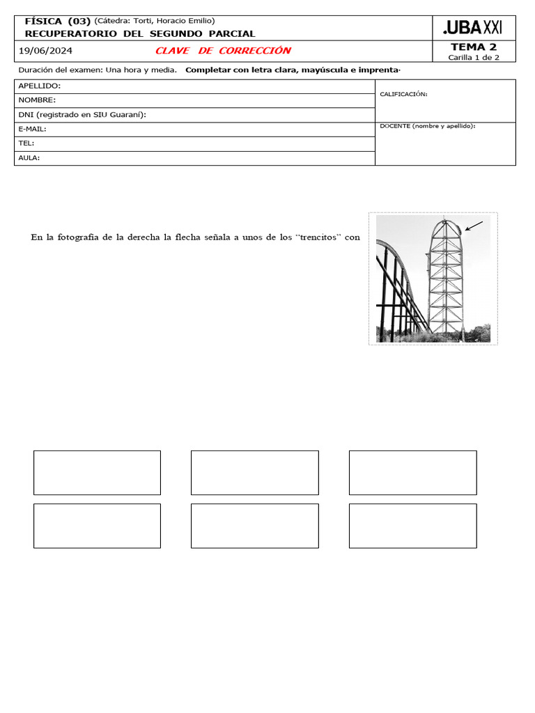 CLAVE DE CORRECCIÓN - RECUPERATORIO Segundo Parcial 2024-1 TEMA 2 | PDF | Metrología | Cantidad