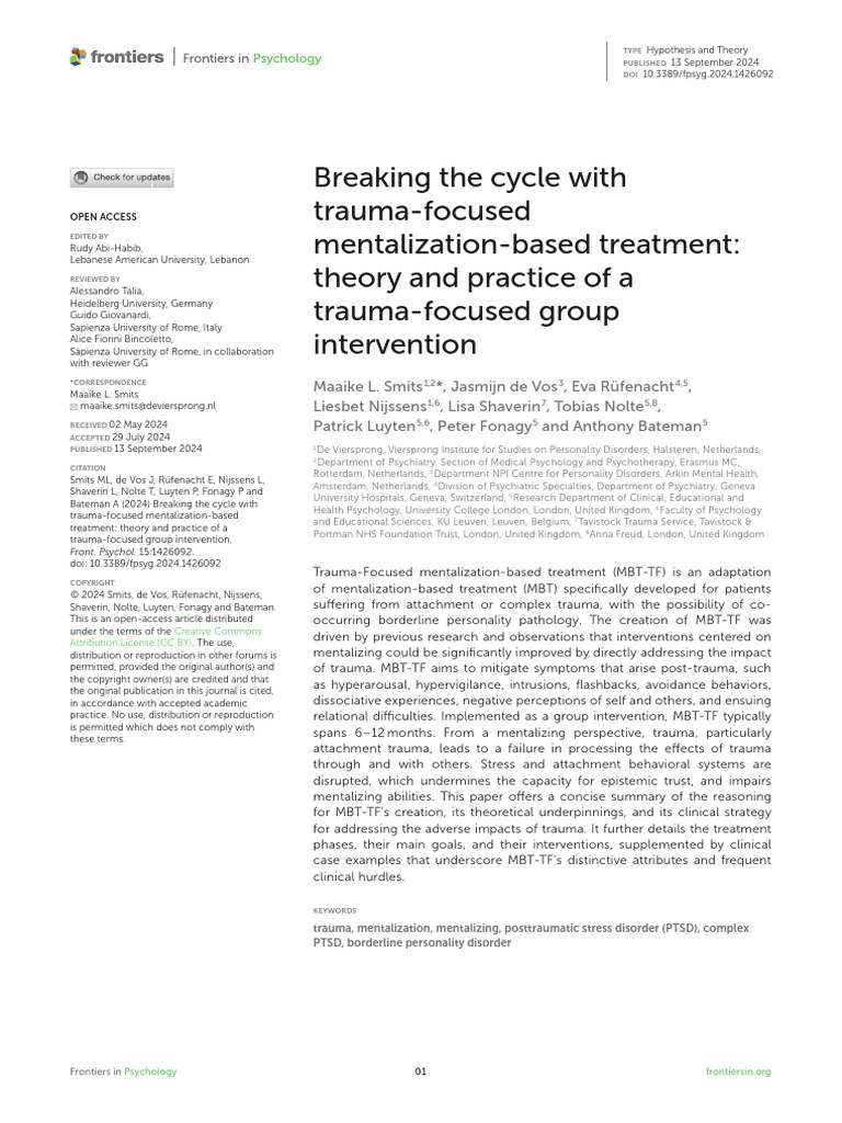 Breaking The Cycle With Trauma-Focused Mentalization-Based Treatment ...