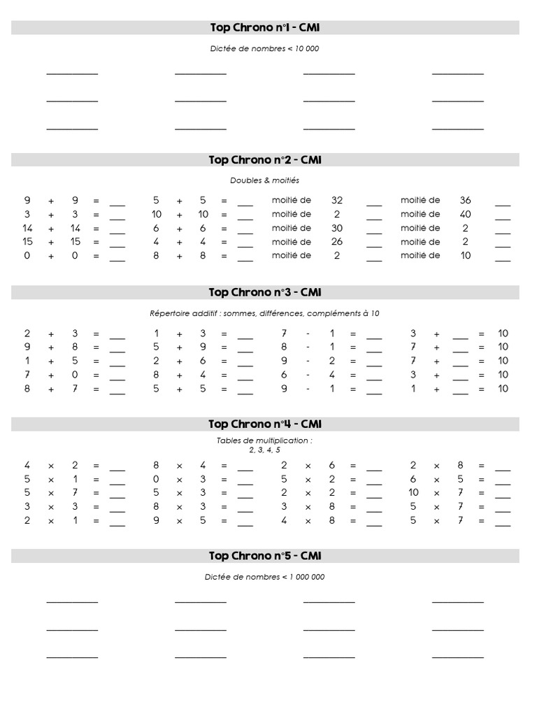 CM1 Math Exercises: Top Chrono Series | PDF
