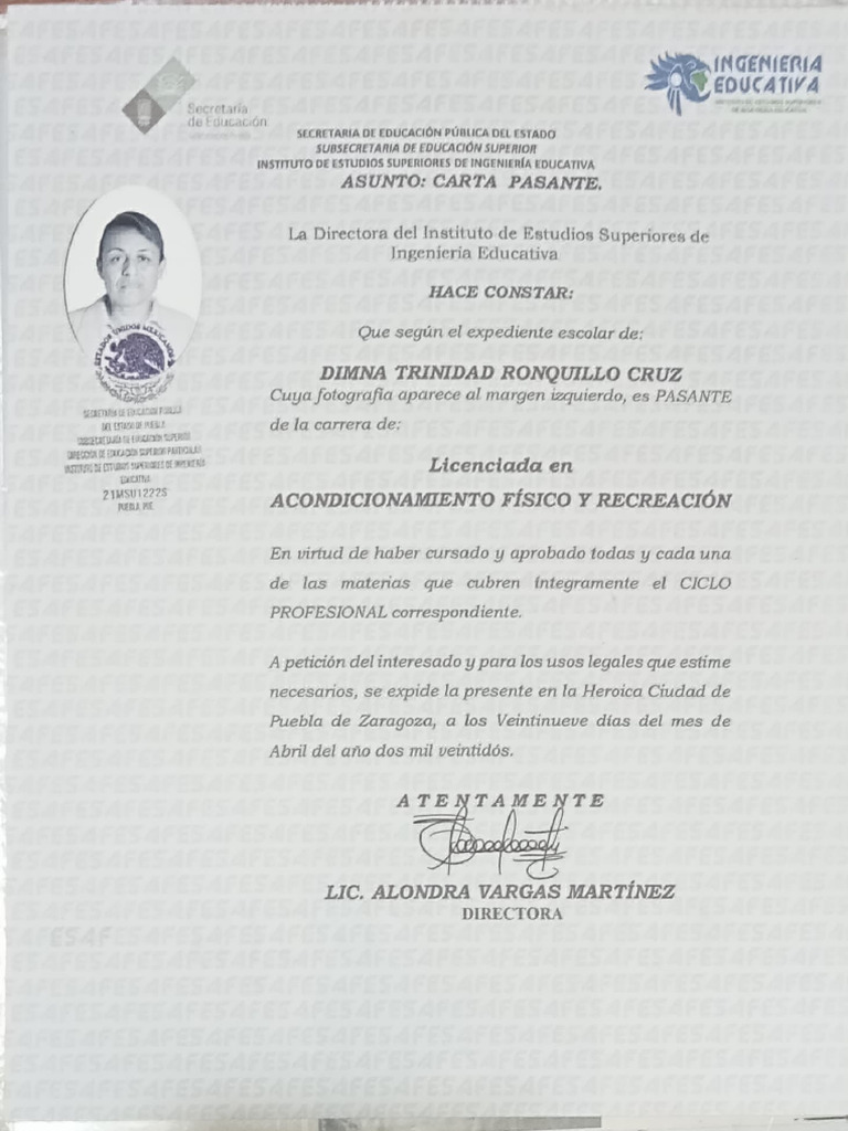 Carta Pasante Ingeniería Educativa | PDF