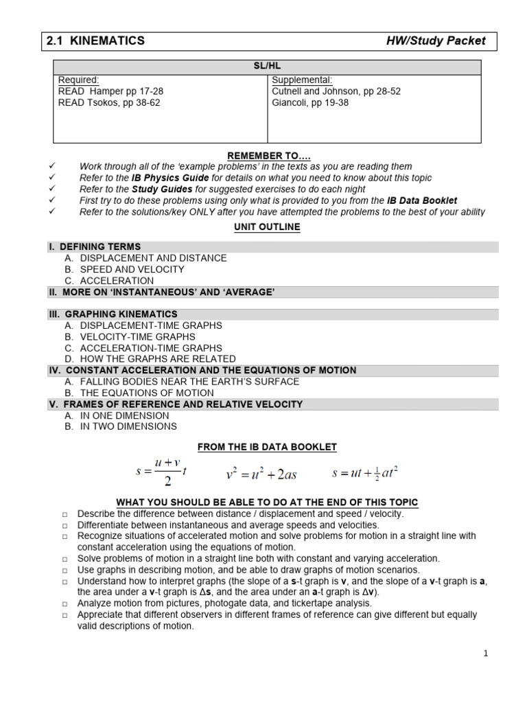 Kinematics Homework and Study Guide | PDF | Acceleration | Speed