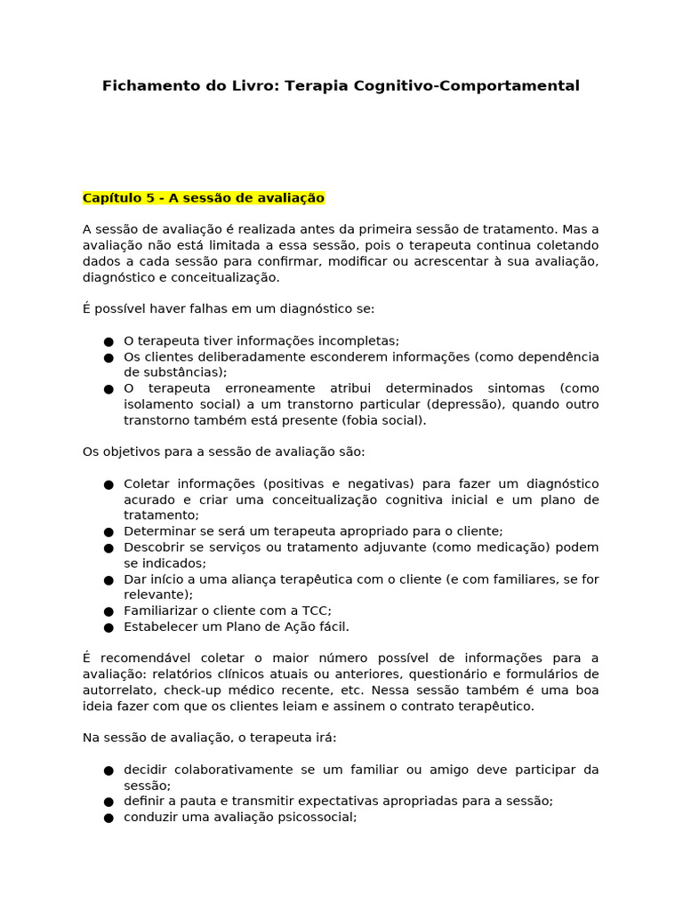 Fichamento Do Livro - Terapia Cognitivo Comportamental - Cap05 | PDF | Terapia cognitiva ...