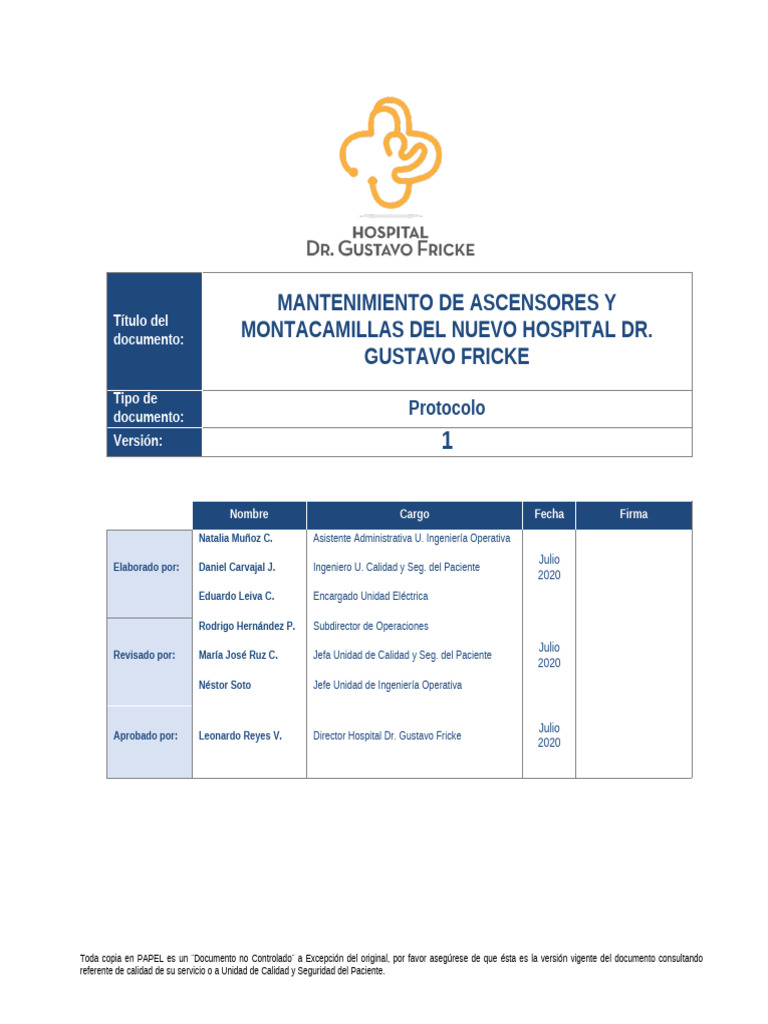 INS 3.1 - EM2 - ©1 - 1PT - v1 - Protocolo Mantenimiento de Ascensores y Montacamillas Del Nuevo ...