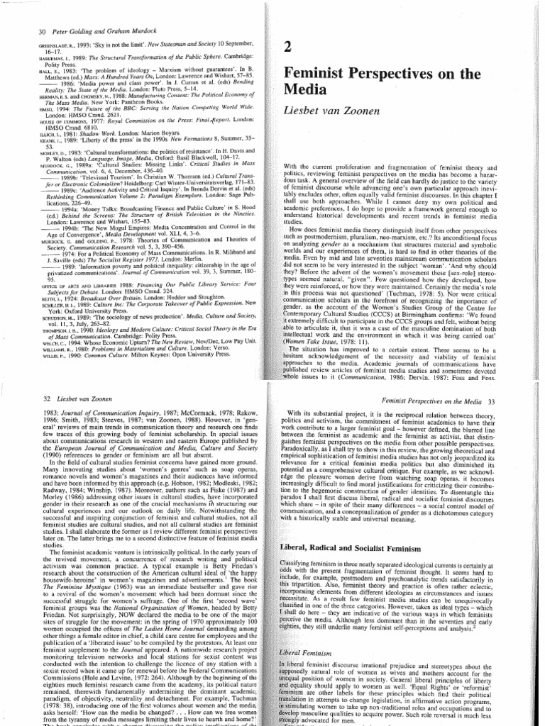 Van Zoonen's Feminist Media Theory | PDF | Gender Studies | Feminism