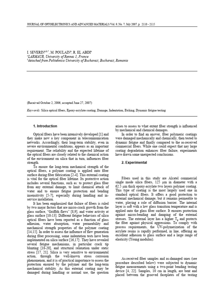 Mechanical and Chemical Damage of Optica | PDF | Optical Fiber | Fracture