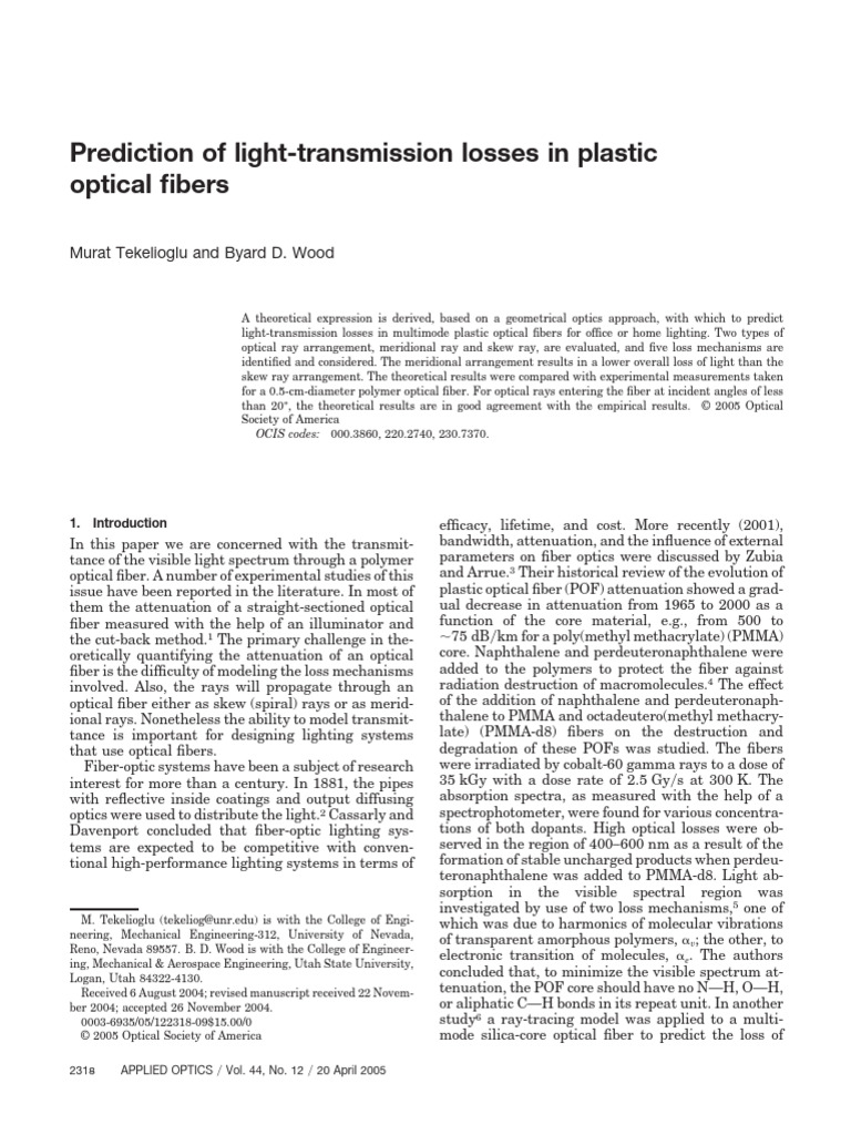 Light Loss in Plastic Optical Fibers | PDF | Optical Fiber | Attenuation
