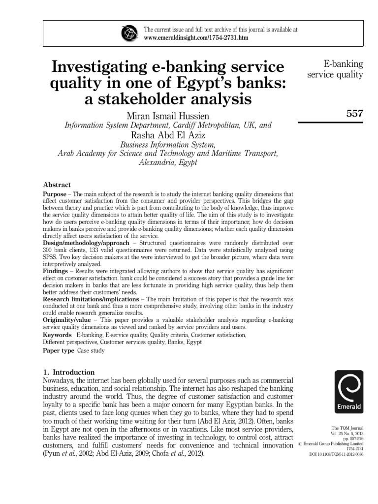 Rasha Banking TQM Emerald | PDF | Survey Methodology | Customer ...