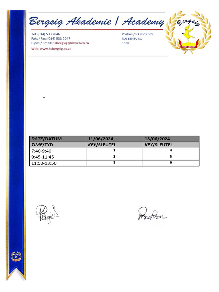 Inligting Eksamen - Information Exams - Rooster 11 - 13 Junie-June | PDF