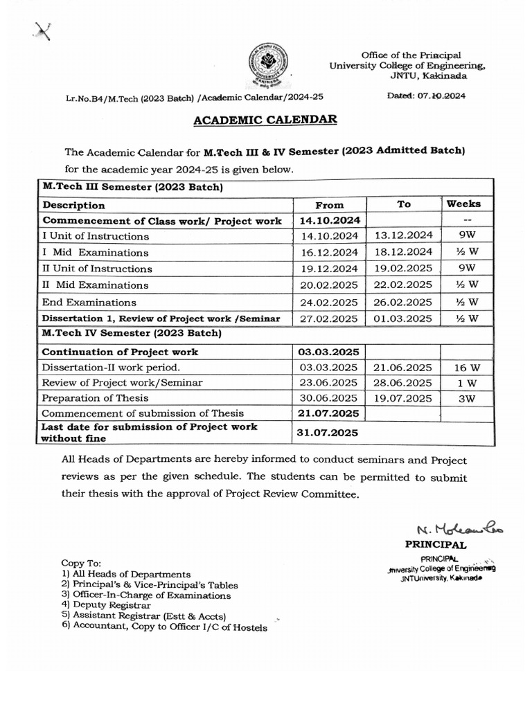 Mtech III Sem Academic Calender 2023 Batch | PDF