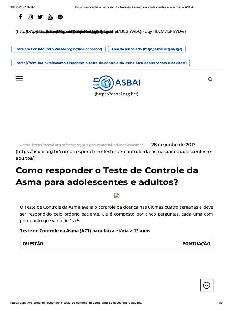 Como Responder o Teste de Controle Da Asma para Adolescentes e Adultos ...