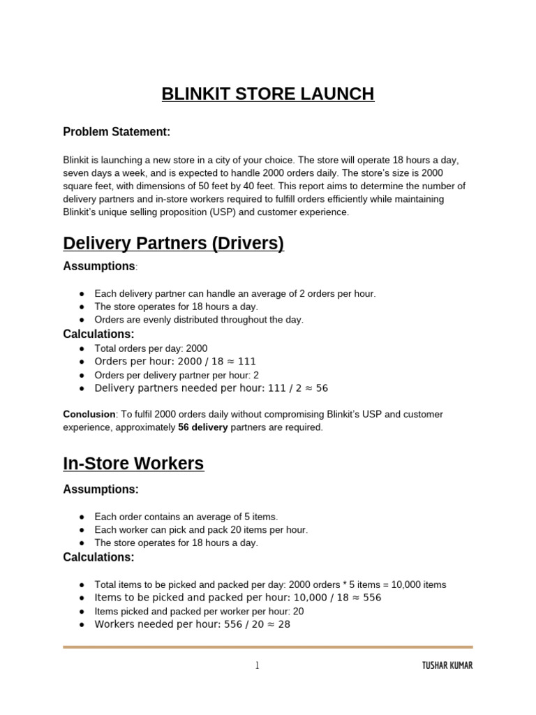 Q2 - Blinkit Store Launch | PDF | Inventory | Business