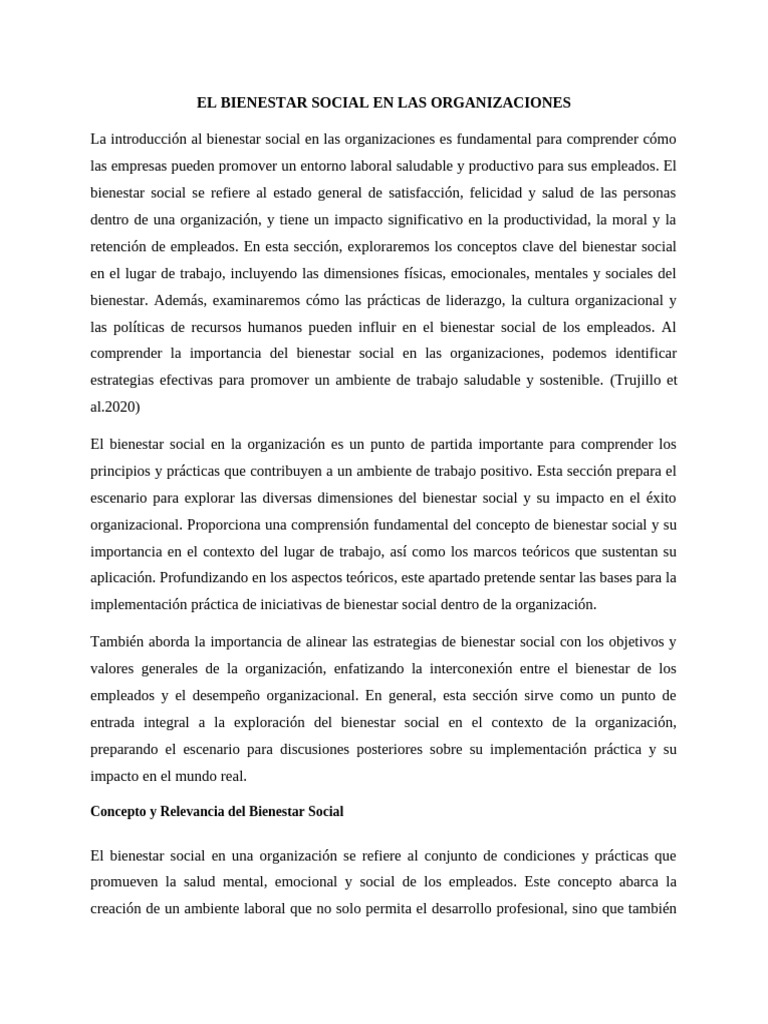 El Bienestar Social en Las Organizaciones | PDF | Bienestar | Business