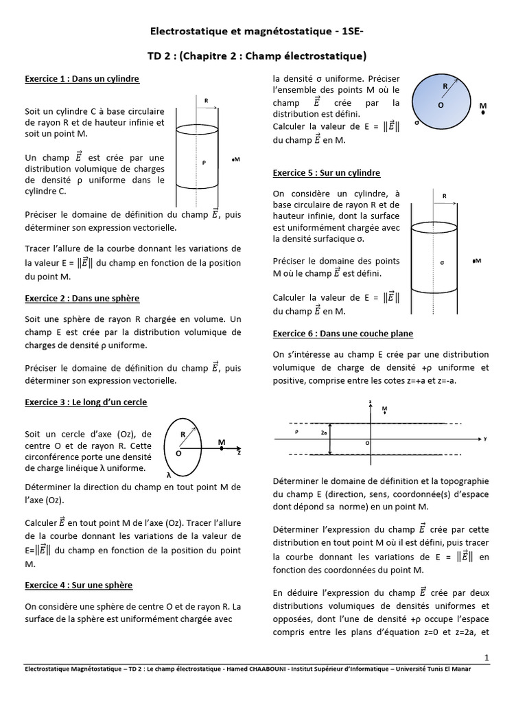 Champ électrostatique et exercices TD 2 | PDF | Électrostatique | Géométrie