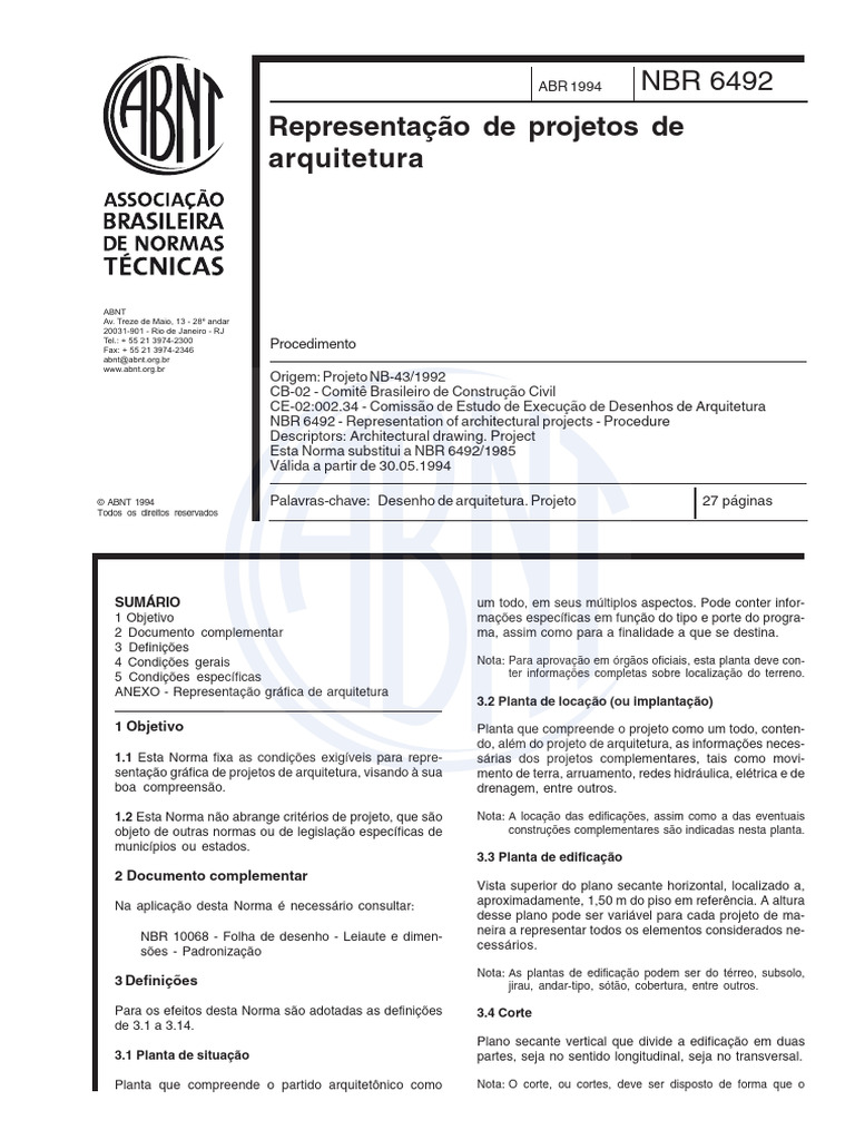 ABNT NBR - 6492 - Representação de Projeto de Arquitetura | PDF | Papel ...