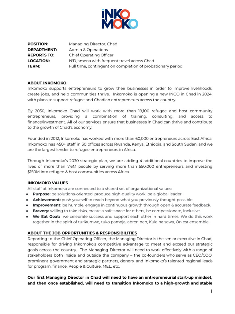 Chad - MD Job Description - 2024 (En - FR) | PDF | Business