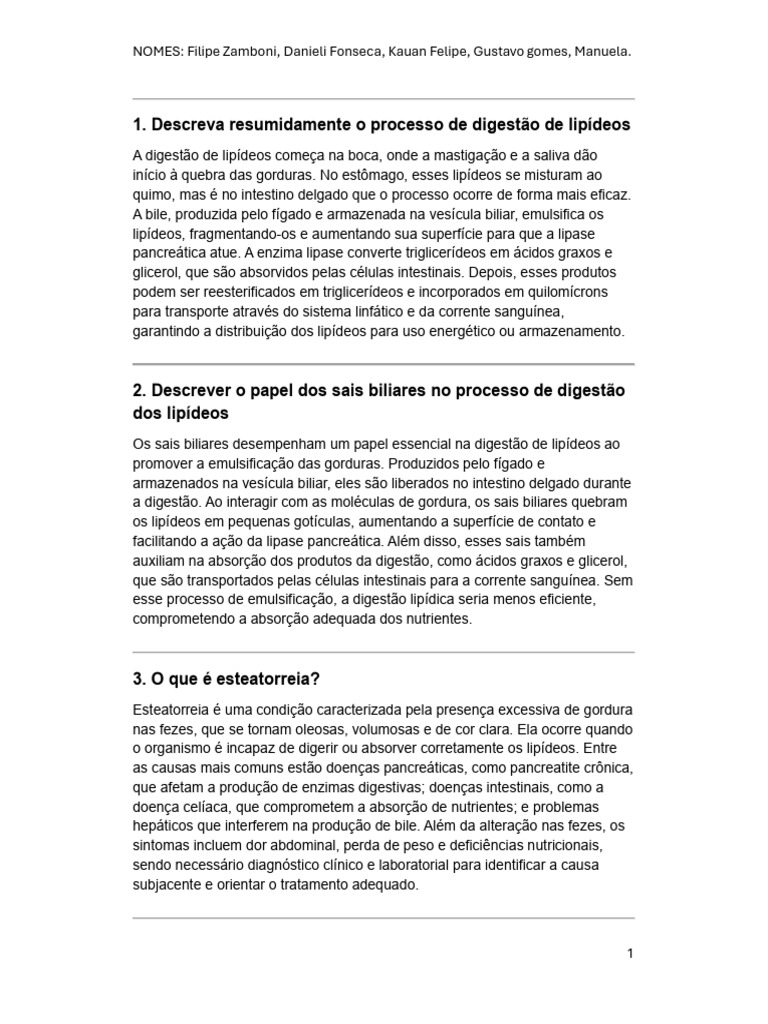 Digestão e Metabolismo de Lipídeos | PDF | Digestão | Triglicerídeo