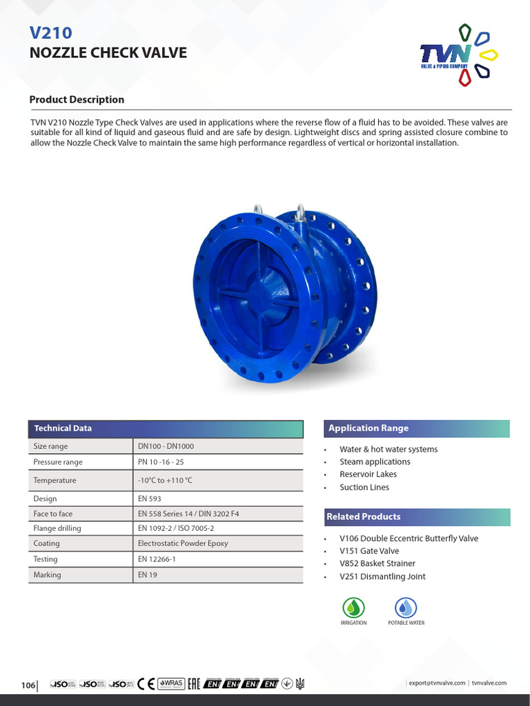 Nozzle Check Valve: Product Description | PDF | Valve | Water