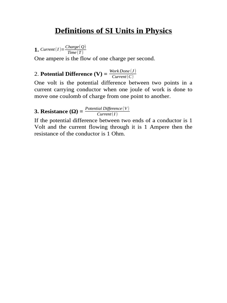 Definitions of SI Units in Physics | PDF