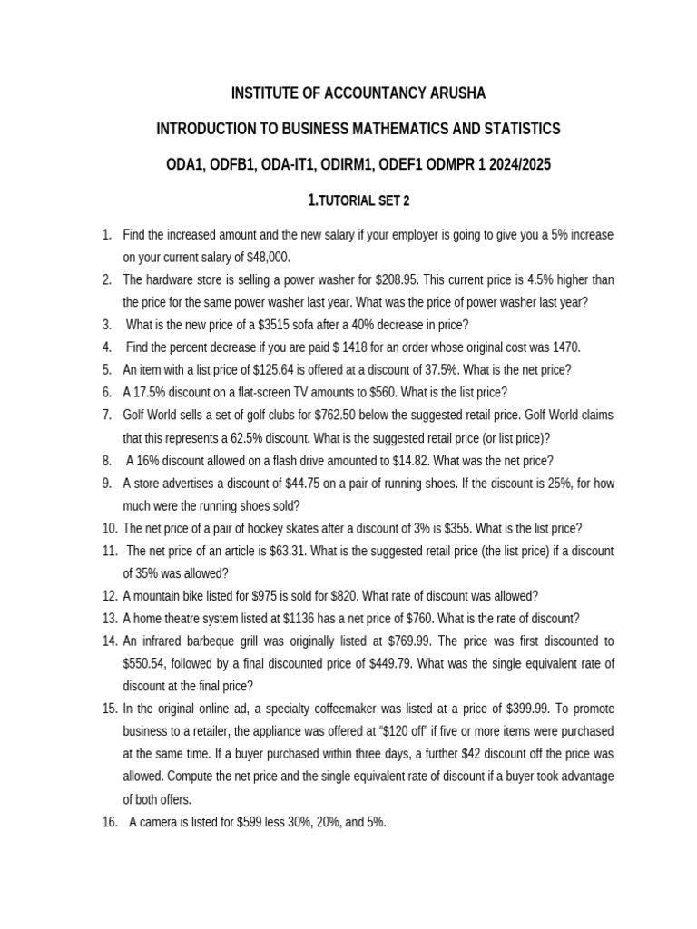 TUTORIAL TOPIC 1 | PDF | Prices | List Price