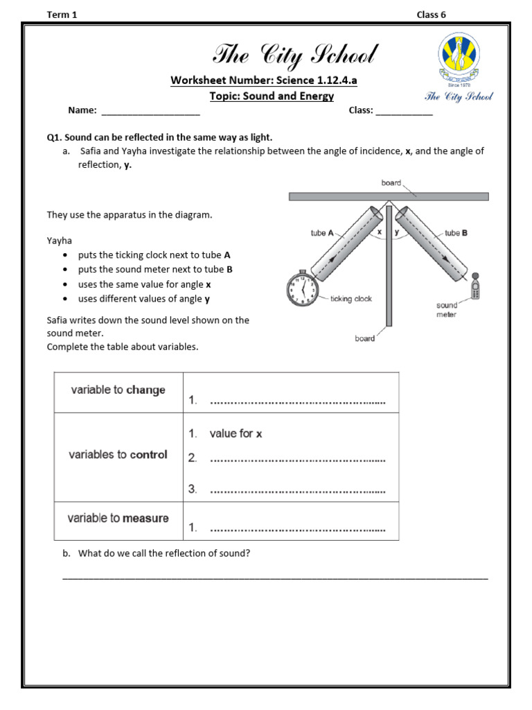 Sound and Energy Grade 6 1.12.4.a Worksheet-1 | PDF