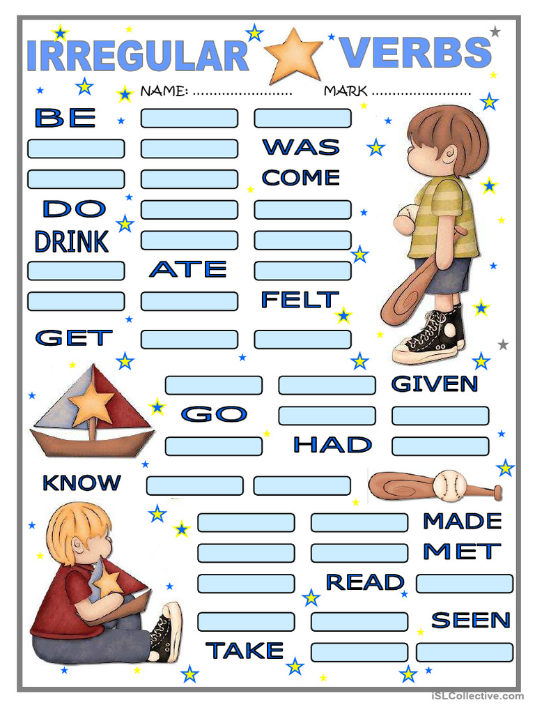 Irregular Verbs Worksheet - Boy Theme | PDF
