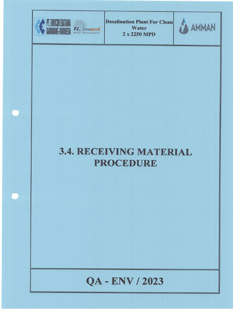 3.4. Receiving Material Procedure | PDF | Pipe (Fluid Conveyance ...