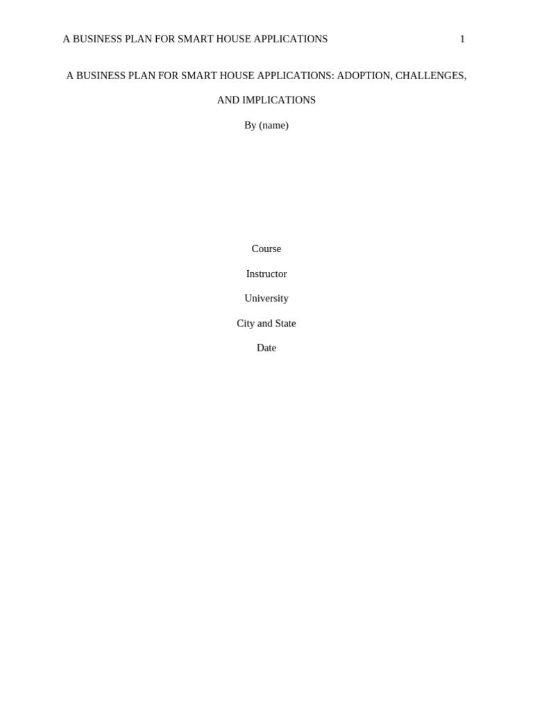 A Business Plan For Smart House Applications Pdf Home Automation