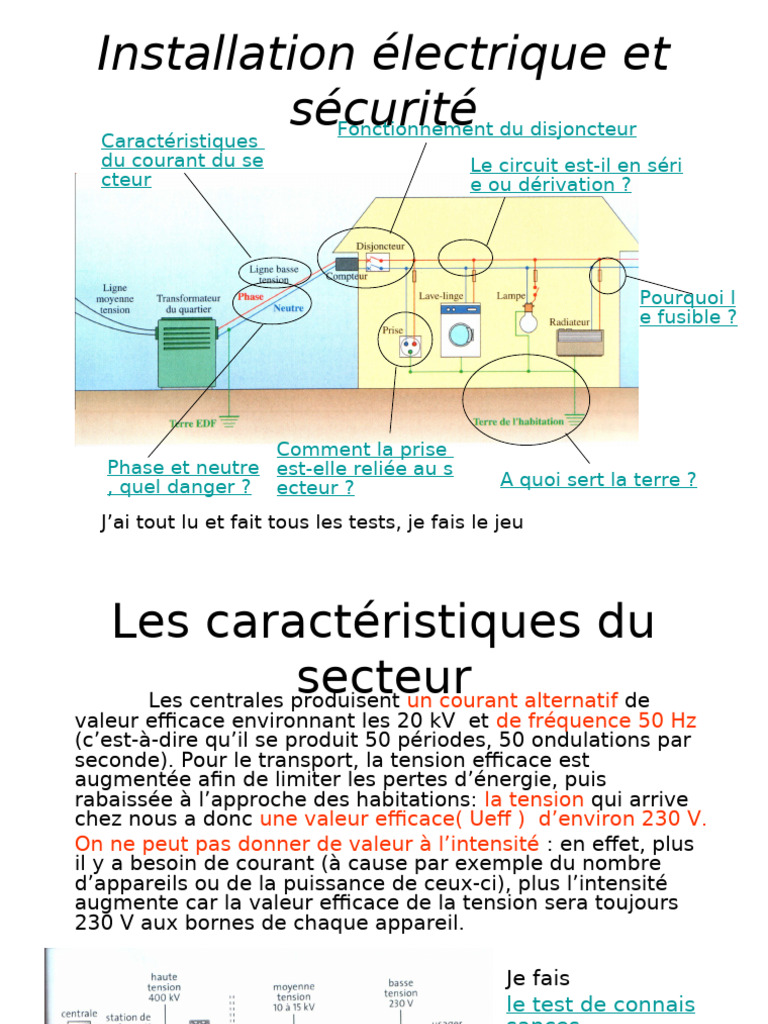 Installation Electrique Et Securite | PDF | Courant alternatif | Tension électrique