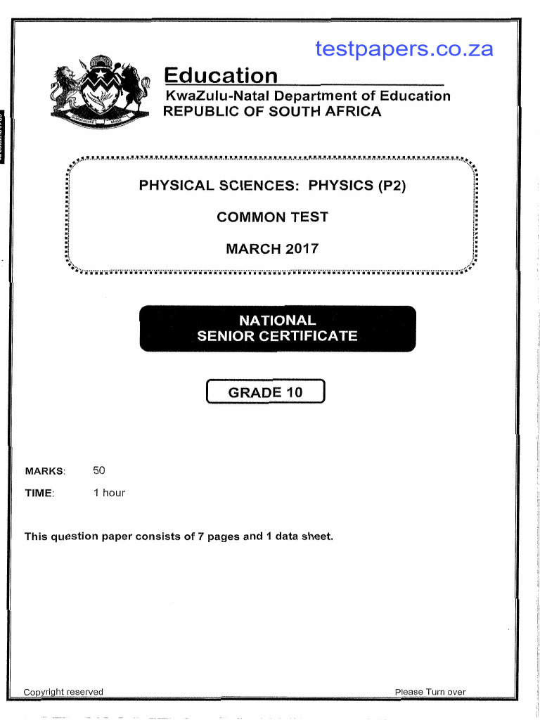 PHY P2 March QP & Memo 2017 Gr10 | PDF