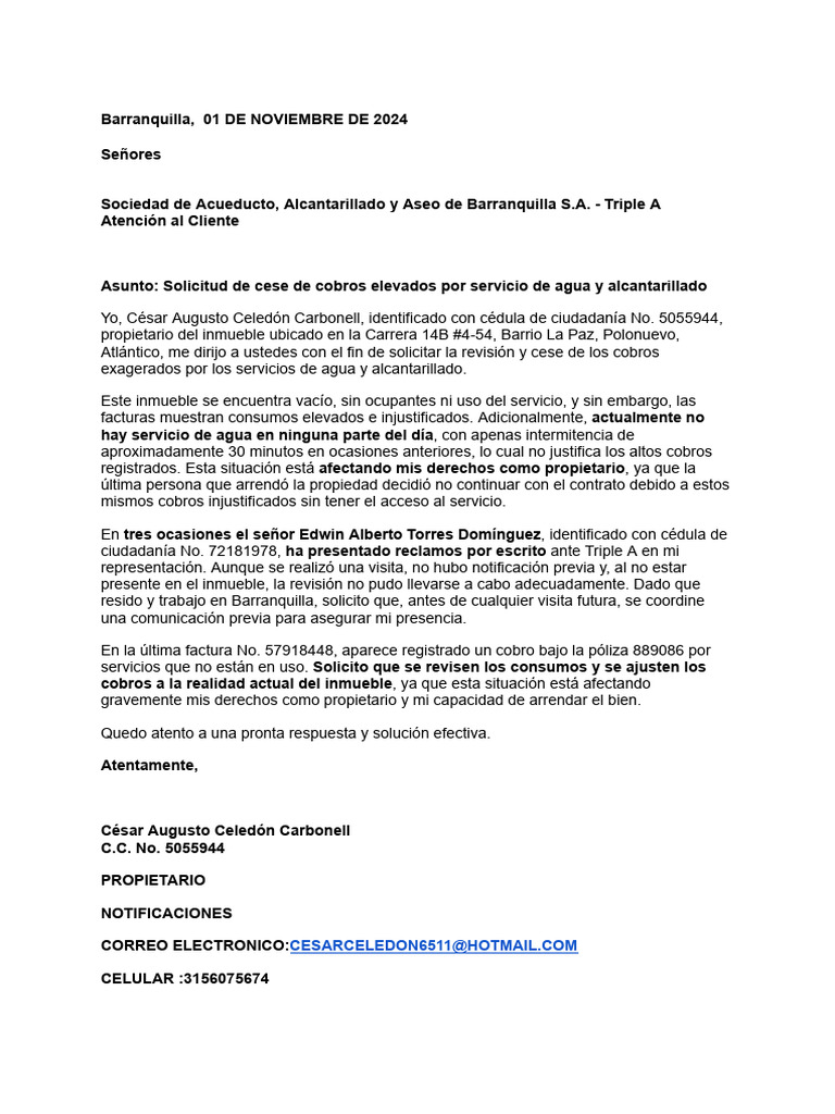 CARTA A TRIPLE A Corregida | PDF