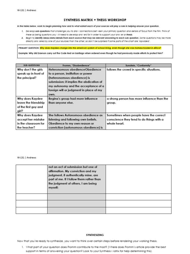 Synthesis Matrix for Thesis Development | PDF | Conformity | Obedience ...