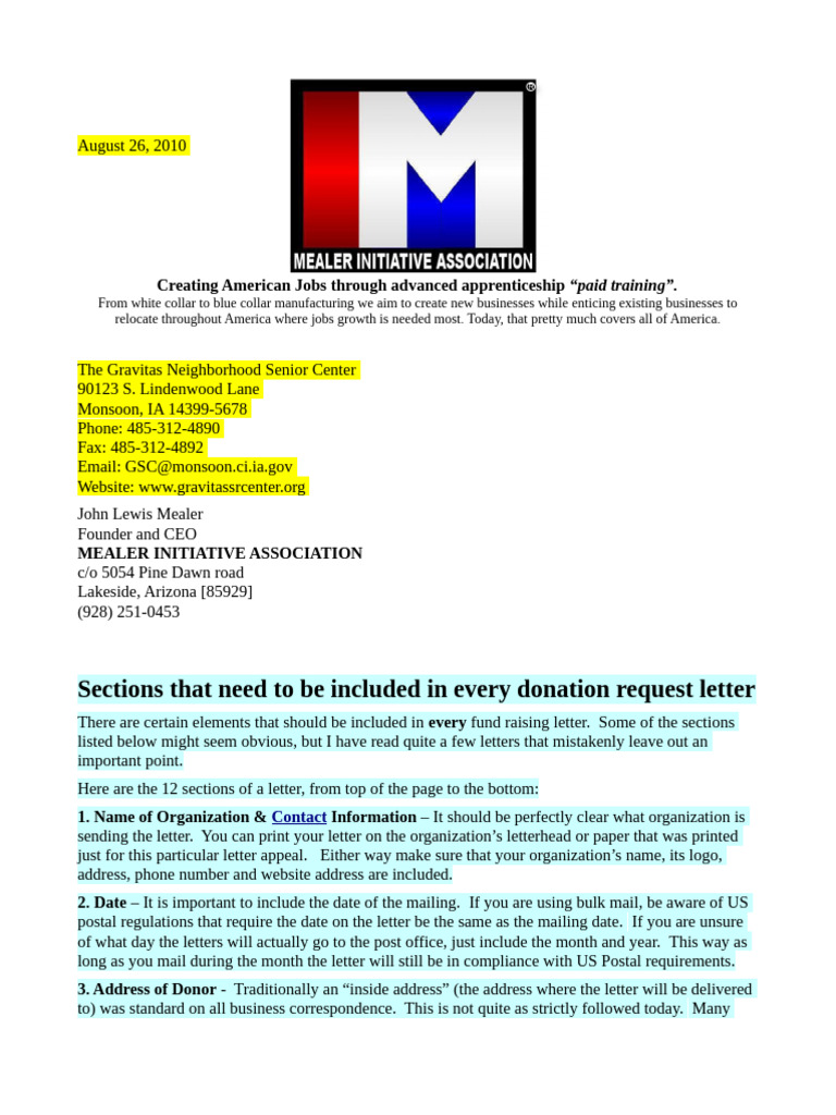 Mealer Init Assoc Proforma | PDF | 501(C) Organization