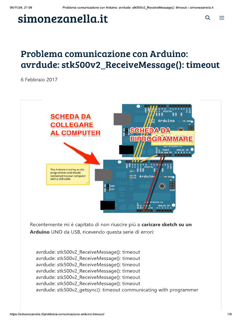 Problema Comunicazione Con Arduinoù Avrdude stk500v2 - ReceiveMessage Timeout | PDF