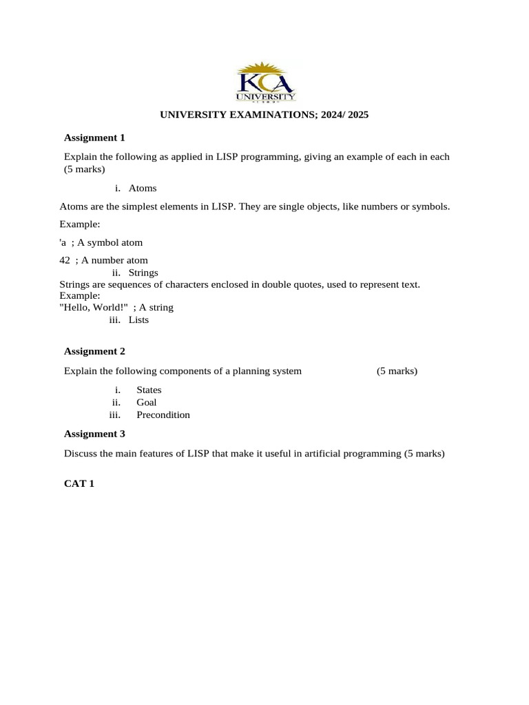 AI Programming Assignments and CATS - 2 | PDF