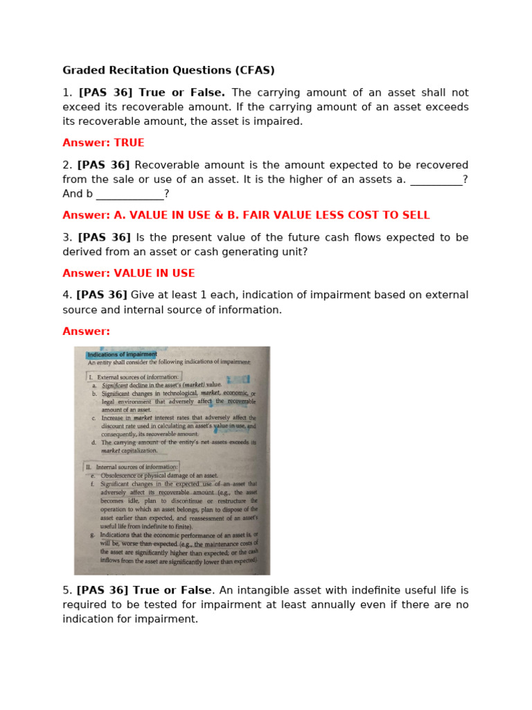 Graded Recitation Questions Answers CFAS | PDF | Intangible Asset | Fair Value