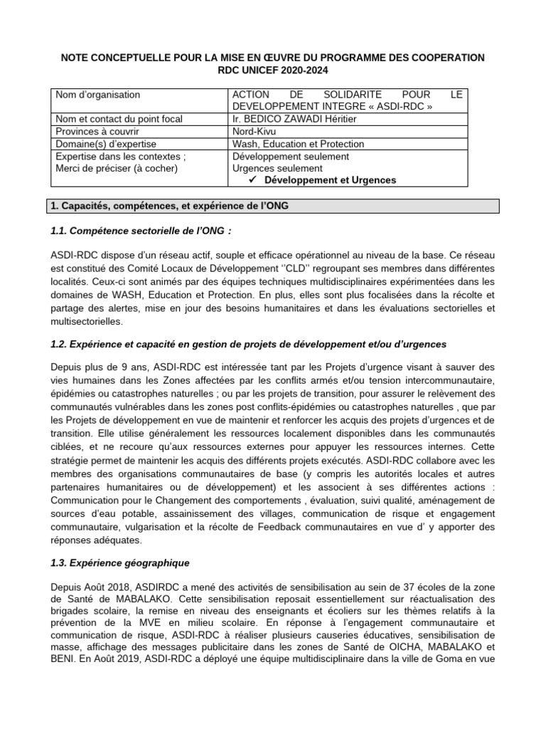 Note Conceptuelle Unicef Org | PDF | Assainissement | Organisation non ...