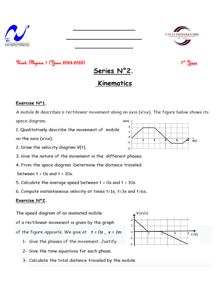 Series N°2 Kinematics | PDF | Acceleration | Velocity