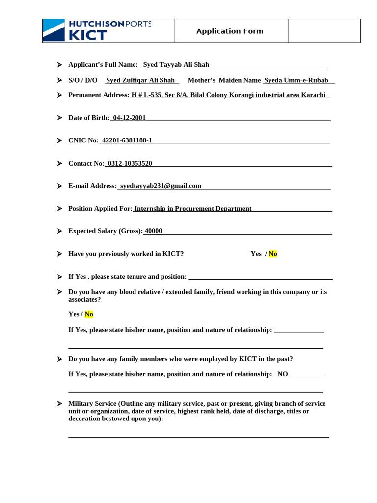Application Form KICT | PDF | Employment | Economies