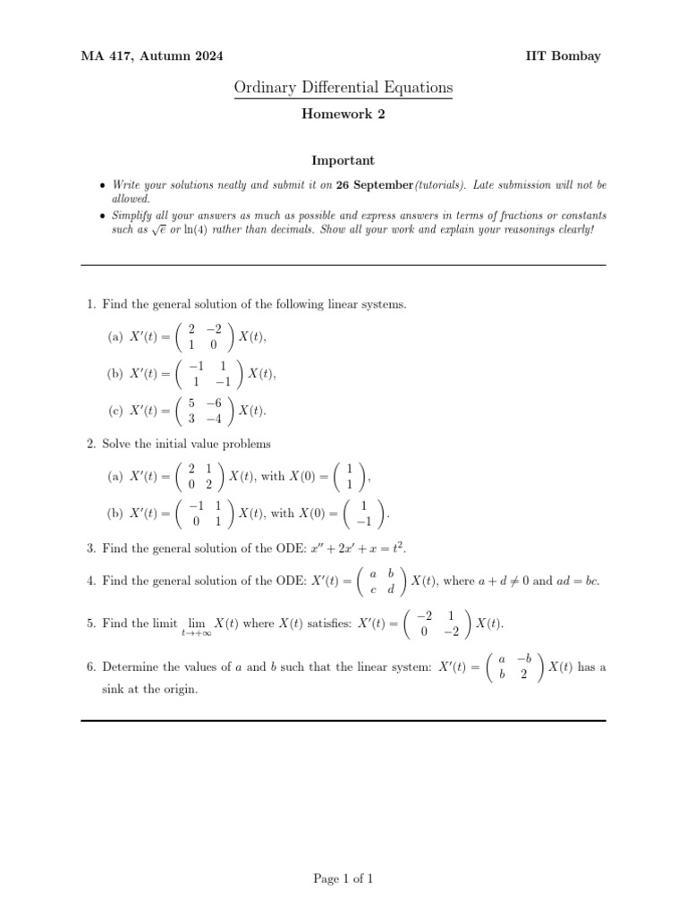 HW 2 | PDF | Ordinary Differential Equation | Subtraction