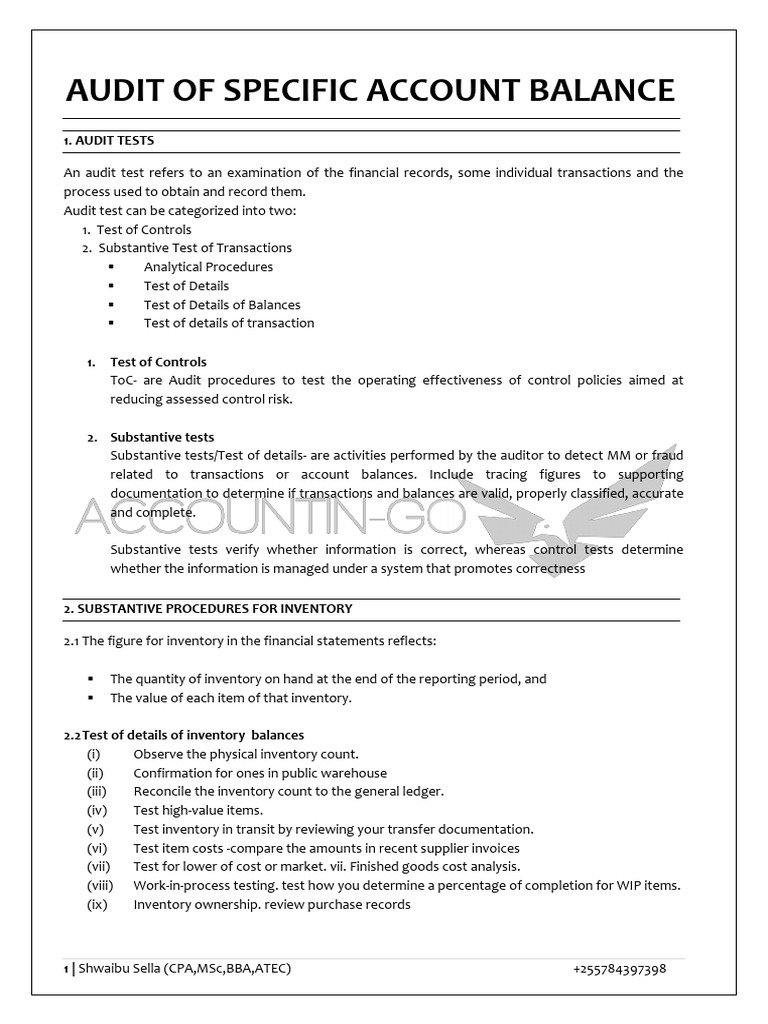 Audit of Specific Account Balance | PDF | Audit | Financial Audit