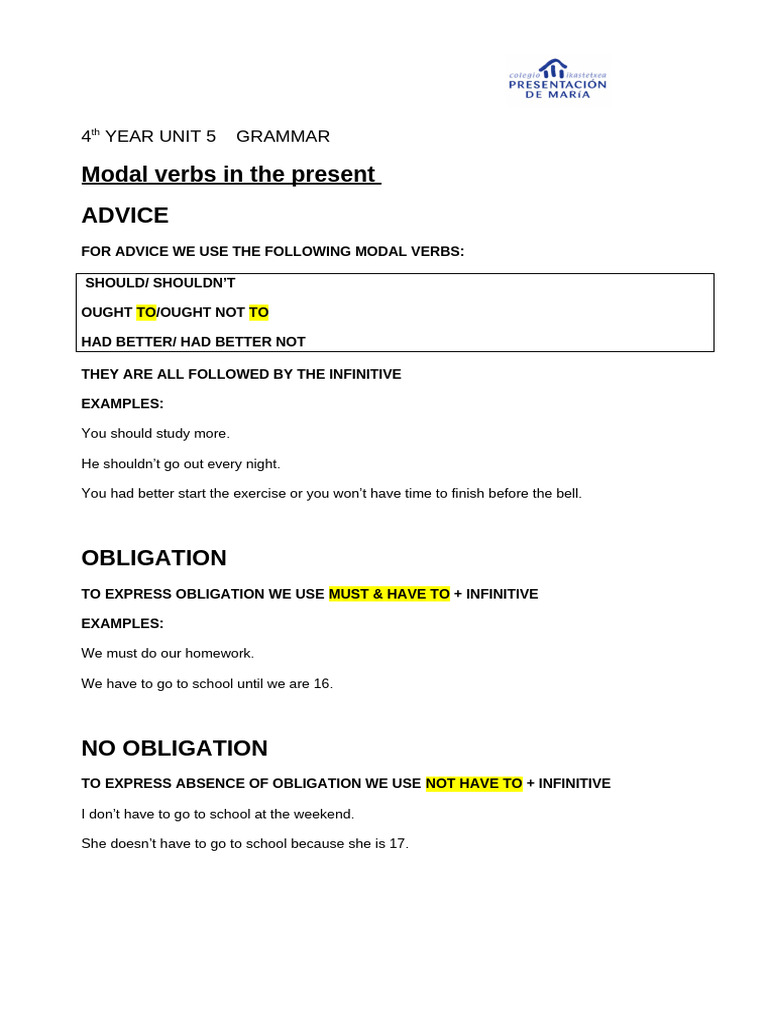 Unit 5: Modal Verbs Explained | PDF | Verb | Morphology