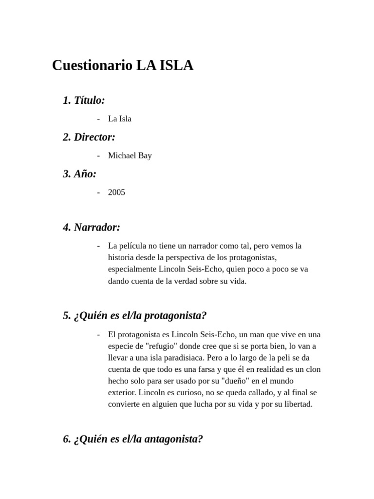 Cuestionario LA ISLA | PDF | Clonación