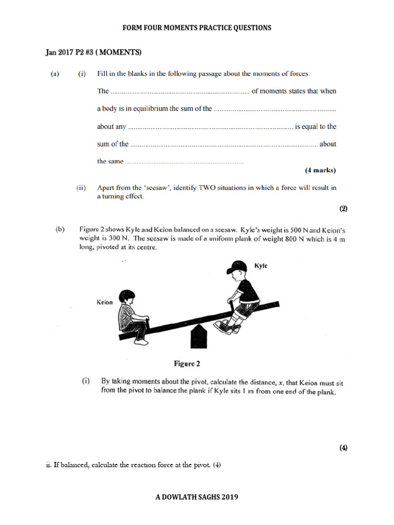 Moments Practice PP 2019 | PDF | Force | Mass
