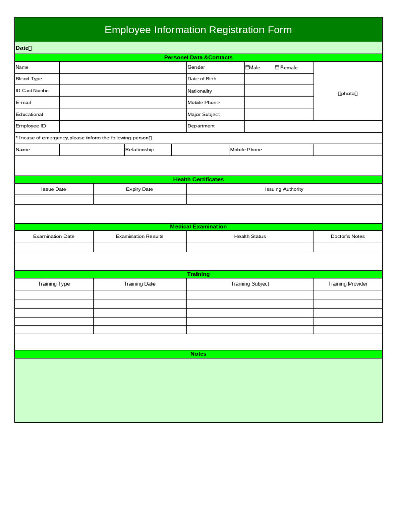 Employee Information Registration Form | PDF