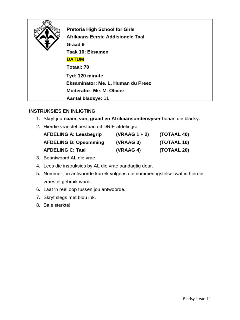 Vraestel 2 Graad 9 | PDF