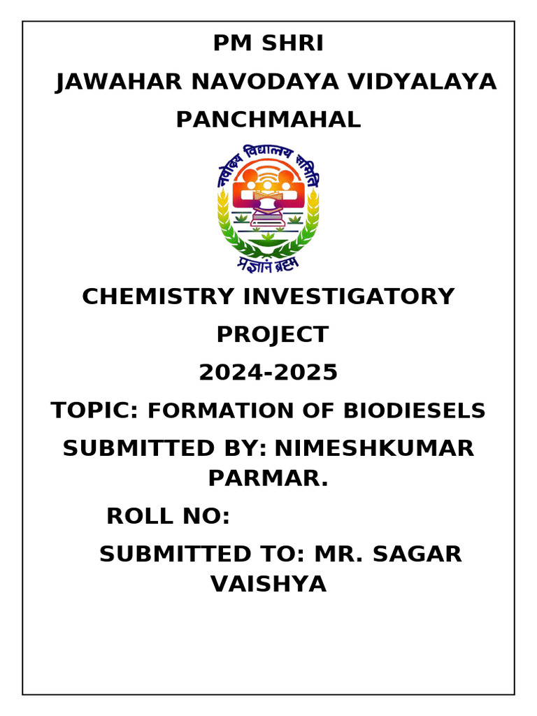 Chemistry Investigatory Project Class 12 Final 2024 | PDF | Biodiesel ...